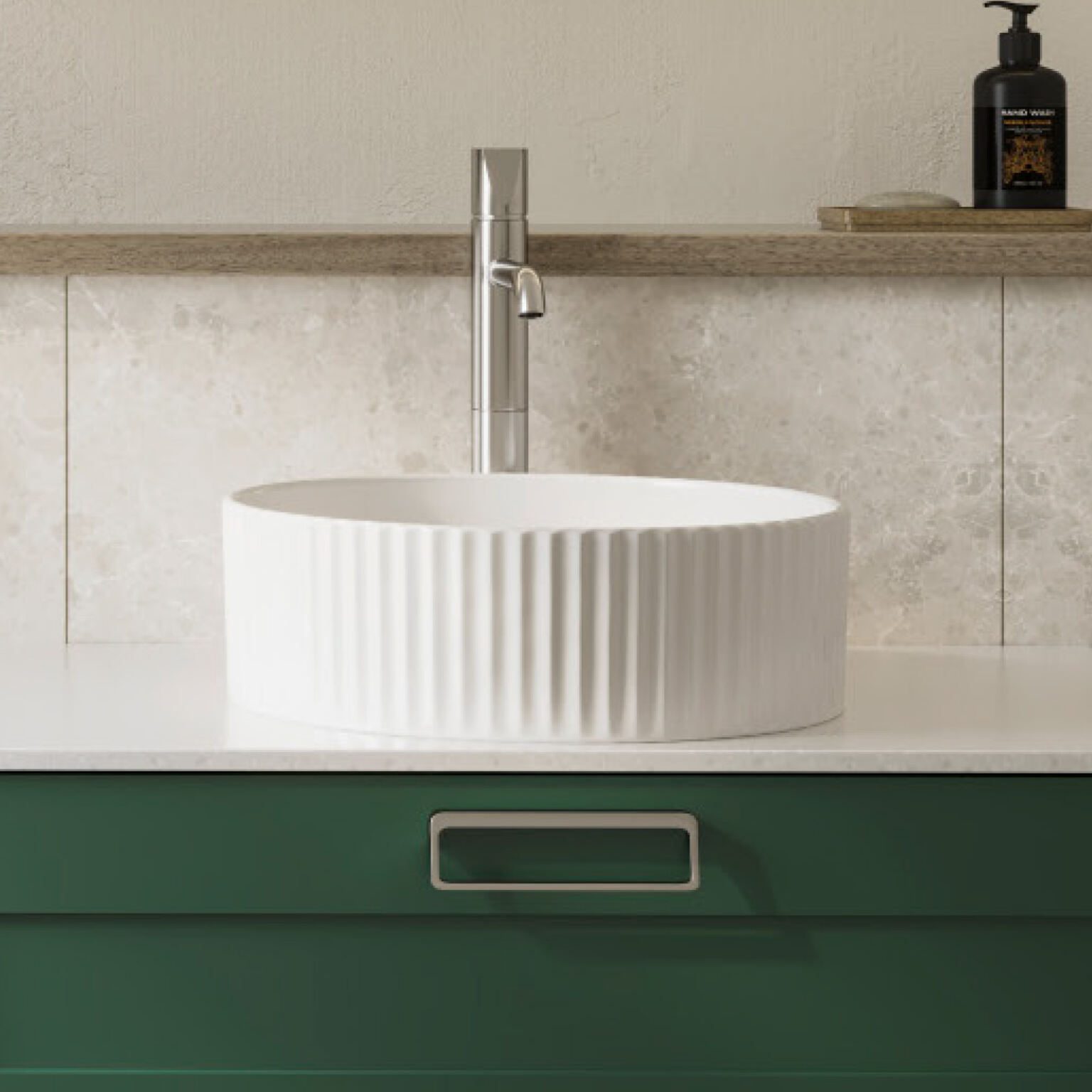 Groove Fluted Vanity Basin for Bathroom Worktop Units